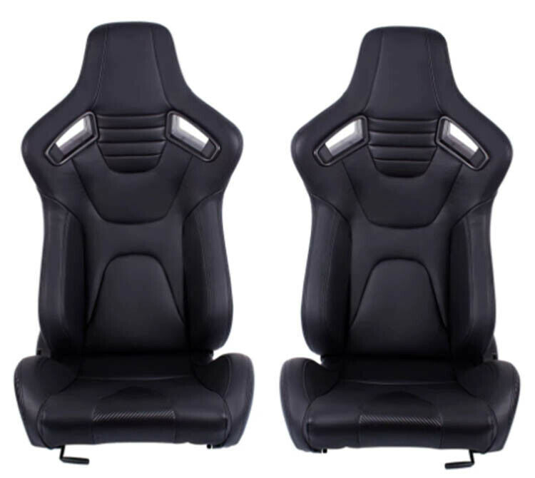 Pair of adjustable Recaro Replica sports bucket seats in black leather